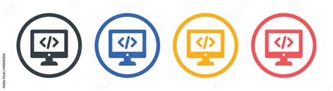 Developer Icon Set Code On Computer Screen Symbol Programmer Coding