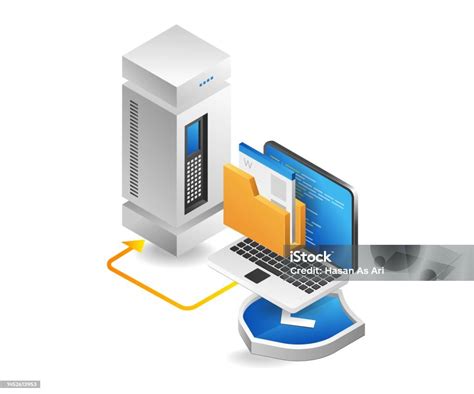 플랫 아이소메트릭 3d 그림 서버 컴퓨터 데이터 보안 개념 3차원 형태에 대한 스톡 벡터 아트 및 기타 이미지 3차원 형태 개념 개념과 주제 Istock