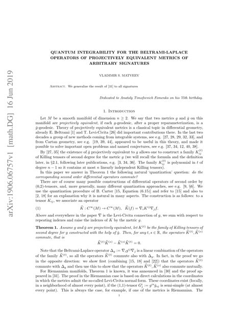 Pdf Quantum Integrability For The Beltrami Laplace Operators Of