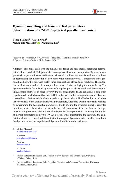 Dynamic Modeling And Base Inertial Parameters Determination Of A 2 Dof
