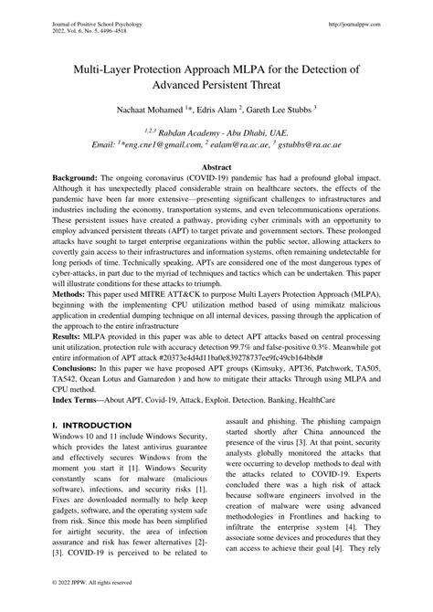Pdf Multi Layer Protection Approach Mlpa For The Detection Of Advanced Persistent Threat