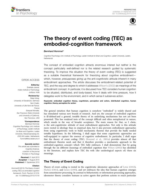 Pdf The Theory Of Event Coding Tec As Embodied Cognition Framework