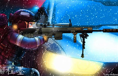 Laitumidane Original Highres 1girl Aiming Artist Name Bipod Blonde Hair Blue Eyes Car