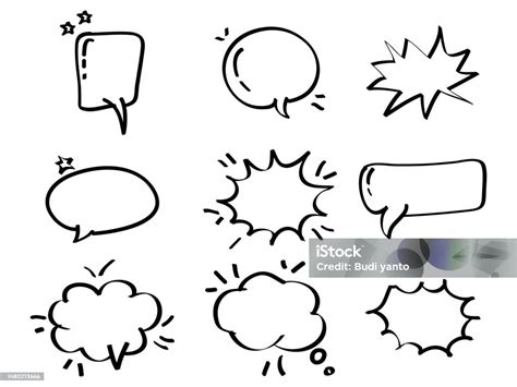 낙서 빈 만화 연설 거품 세트입니다 벡터 일러스트 레이 션 Brand Name Online Messaging Platform에 대한 스톡 벡터 아트 및 기타 이미지