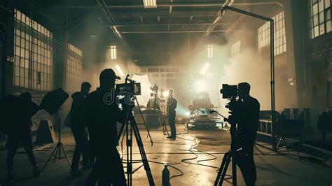 Behind The Scenes Look At A Movie Set With Cameras And Crew In Action Cinematic Atmosphere