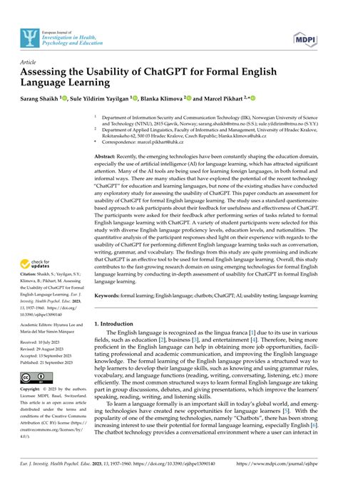 Pdf Assessing The Usability Of Chatgpt For Formal English Language Learning