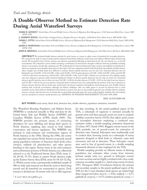 Pdf A Double‐observer Method To Estimate Detection Rate During Aerial