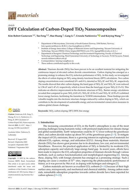 Pdf Dft Calculation Of Carbon Doped Tio2 Nanocomposites