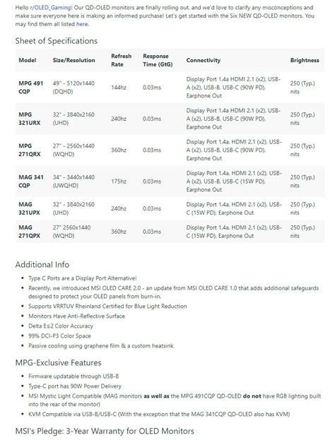 Msi Confirms Lack Of Firmware Updates For Incoming Mag Qd Oled Monitors
