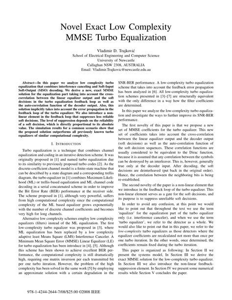 Pdf Novel Exact Low Complexity Mmse Turbo Equalization