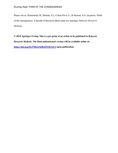 Pdf Think Of The Consequences A Decade Of Discourse About Same Sex Marriage