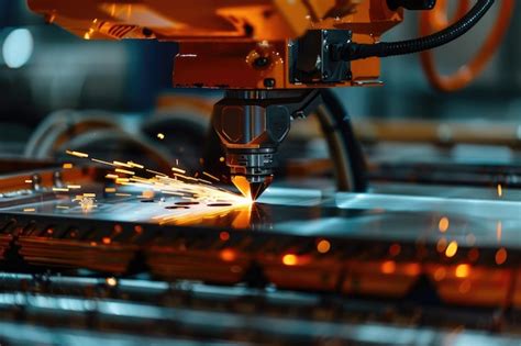 Premium Photo Robotic Arm Doing Laser Cutting Process Robotic Technology In Manufacturing Industry