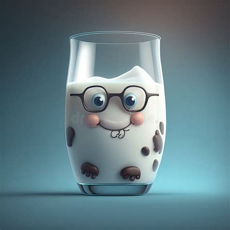 Cute Cartoon Glass Of Milk Generative Ai Stock Illustration
