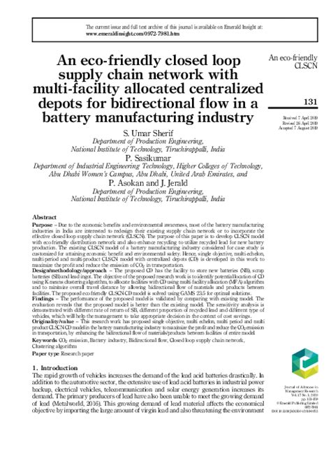 Pdf An Eco Friendly Closed Loop Supply Chain Network With Multi Facility Allocated Centralized
