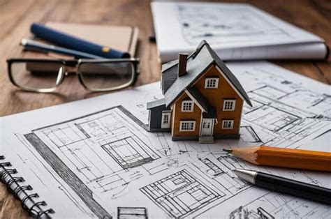 House And Notebook Near A Magnifying Glass And Drafts Premium Ai Generated Image