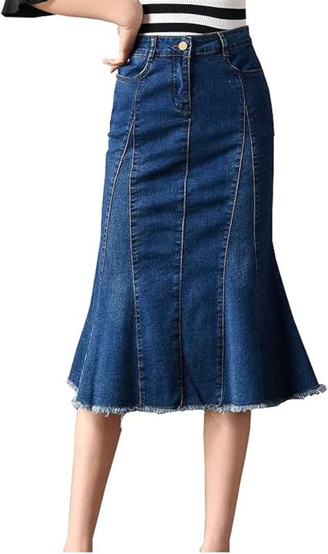Xuanya Damen Jeansrock Patchworked Meerjungfrau Denim Flared Lange