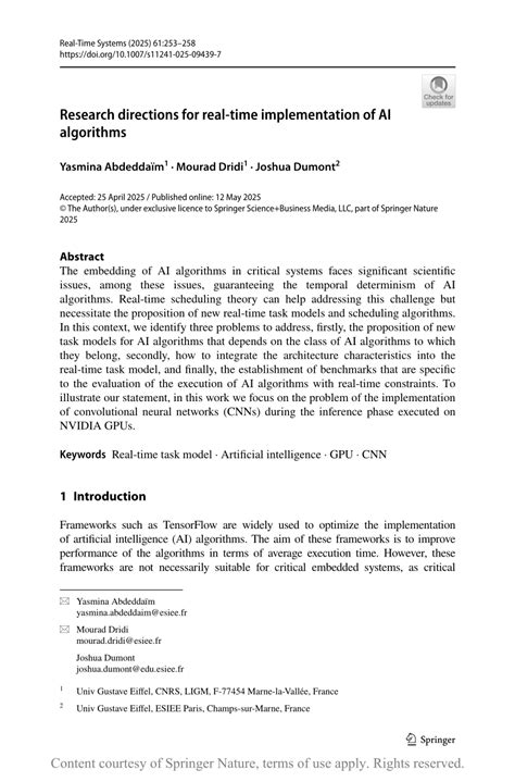 Research Directions For Real Time Implementation Of Ai Algorithms
