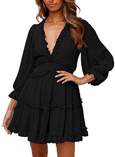 Dokotoo Womens Spring Summer Deep V Neck Ruffle Long Sleeve Floral