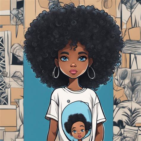 Black Cartoon Girl With Afro Hair And Blue Eye By Mirabelleamour On