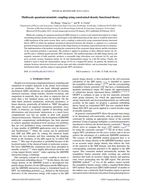 Pdf Multiscale Quantumatomistic Coupling Using Constrained Density Functional Theory