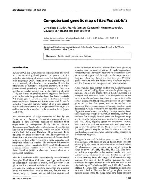 Pdf Computerized Genetic Map Of Bacillus Subtilis