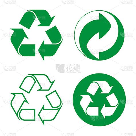 垃圾绿色生态回收垃圾桶图标形状循环生态箭头标志标志集废物垃圾循环桶标志矢量插图形象孤立在白色