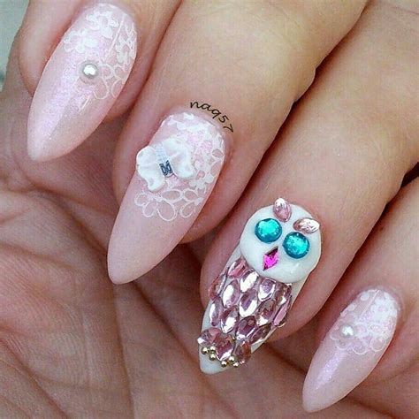 Jewel Owl And Stamped Nail Art Design 4302015 Nail Art Owl Nail