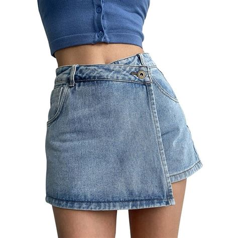 Wisgofre Skorts Skirts For Women Denim Mini Skirt High Waisted Jean