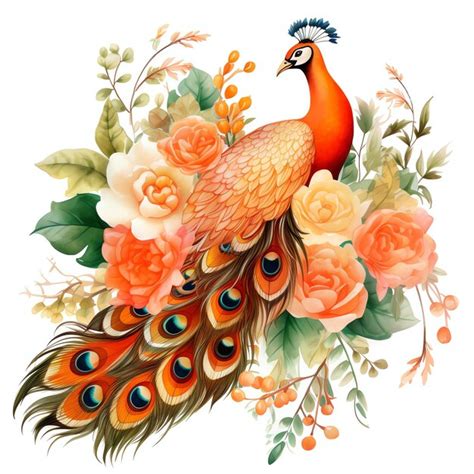 Premium Ai Image Orange Peacock And Peonies