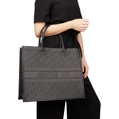 2018 Christian Dior Black Oblique Embossed Calfskin Leather Book Tote
