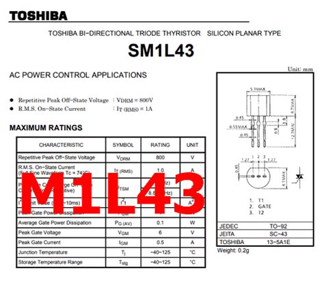 M1l43 Pdf Datasheet 800v 1a Thyristor Sm1l43