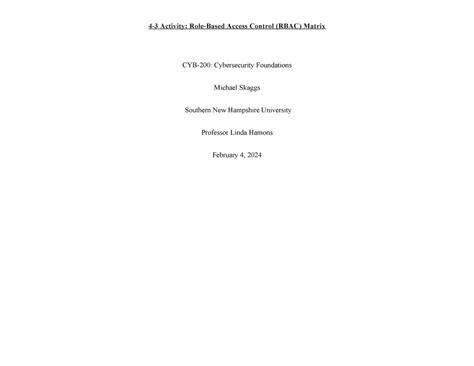 CYB 200 Module Four Activity Mike Skaggs 4 3 Activity Role Based Access Control RBAC Matrix