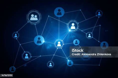 추상적인 진한 파란색 배경에 선으로 연결된 디지털 그래픽 사용자 기호가 있는 소셜 네트워크 기술 개념 3d 렌더링 입찰에 대한