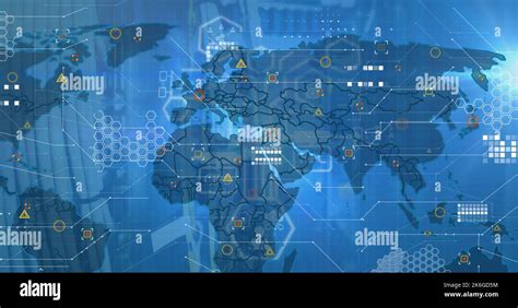 Image Of Digital Interface And Data Processing Over World Map On Blue