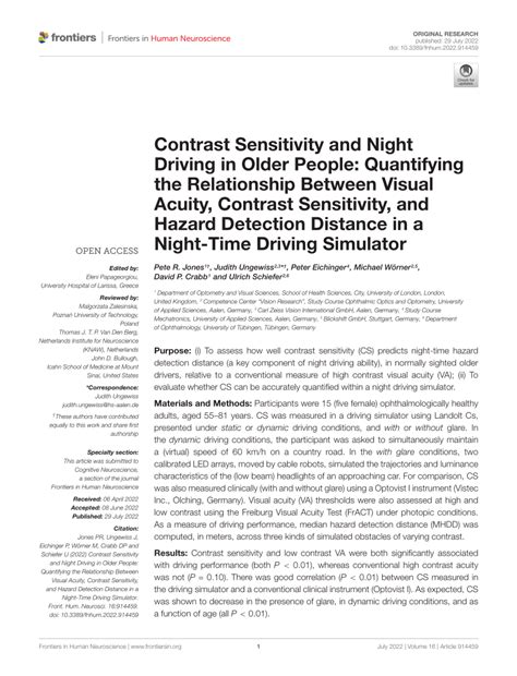 Pdf Contrast Sensitivity And Night Driving In Older People