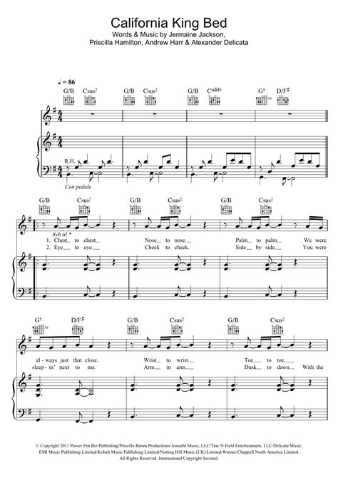 California King Bed By Rihanna Sheet Music For Piano Vocal And Guitar