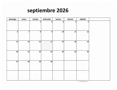 Calendario Septiembre 2026 De México