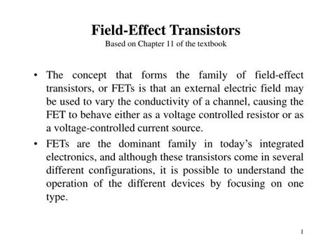 Ppt Field Effect Transistors Based On Chapter 11 Of The Textbook