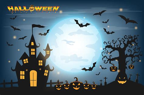 호박과 보름달 배경에서 좀비와 해피 할로윈 배경 간 계 또는 치료 할로윈 호박 만화 벡터 일러스트 레이 션을 조각 10월에 대한 스톡 벡터 아트 및 기타 이미지 Istock