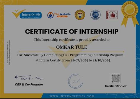 Completed C Programming Internship At Intern Certify Omkar Tule Posted On The Topic Linkedin