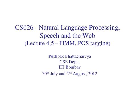 PPT CS Natural Language Processing Speech And The Web Lecture HMM POS Tagging