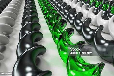 흰색 바탕에 검은색과 흰색 플라스틱 및 녹색 유리 나선형 막대기 3차원 형태에 대한 스톡 사진 및 기타 이미지 3차원 형태 가지 식물 부위 강철 Istock