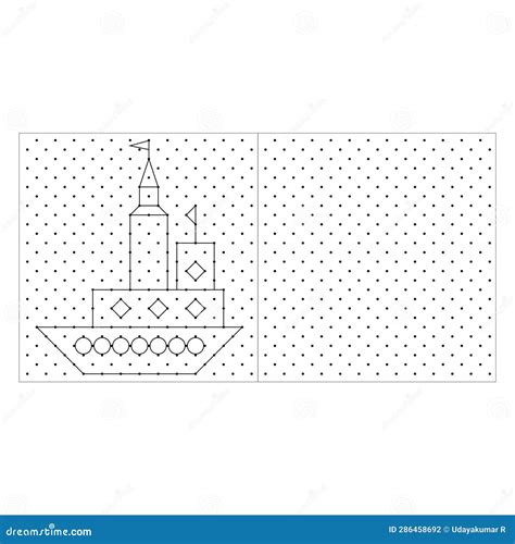 Dots Grid Draw Ship These Shapes Of The Dotted Line Practice Exercise Stock Vector