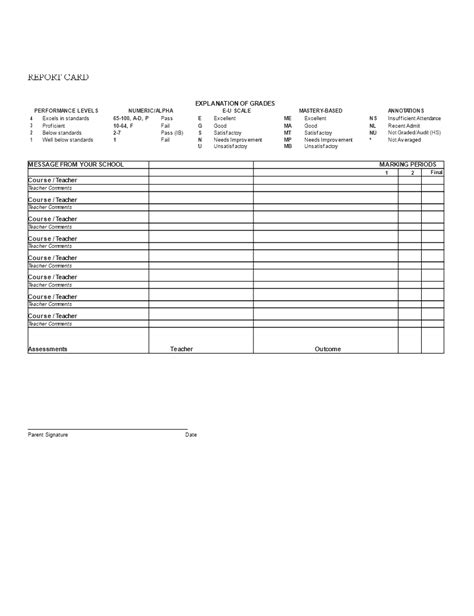 Free Report Card Template For Teachers Easily Record Course Grades