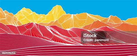 산 윤곽선 그림입니다 히말라야 풍경을 색칠합니다 화려한 언덕 여러 가지 빛깔의 추상 유리 모양 현대 배경 벡터 디자인 아트 산에 대한 스톡 벡터 아트 및 기타 이미지