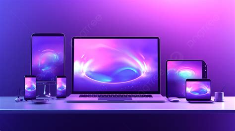 3d Illustration Purple Wall Shelf Displaying Laptop Mobile Phone And