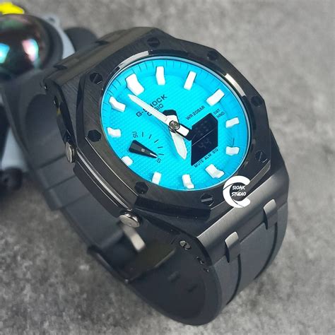 Casioak Mod Watch Offshore Superior Silver Case Black Rubber Strap Tiff White Time Mark Tiff