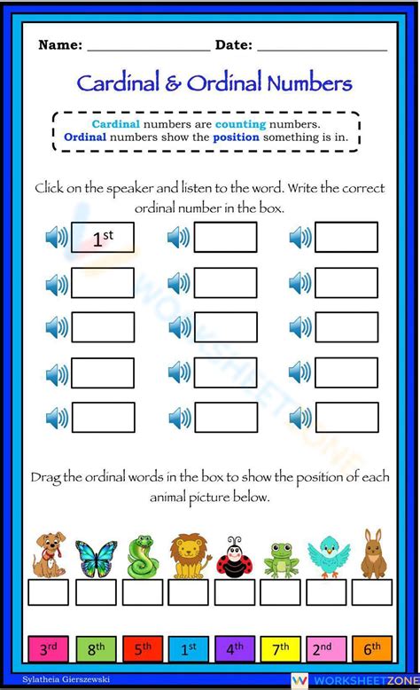 Cardinal And Ordinal Numbers Worksheet