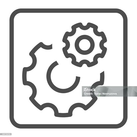기어 라인 아이콘 로봇화 컨셉 흰색 배경에 두 개의 톱니 바퀴 사인 코그휠 및 개발 아이콘은 모바일 컨셉과 웹 디자인을 위한 윤곽 스타일입니다 벡터 그래픽 개념에 대한 스톡