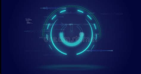 Image Of Neon Round Scanner And Light Trails Over Data Processing On